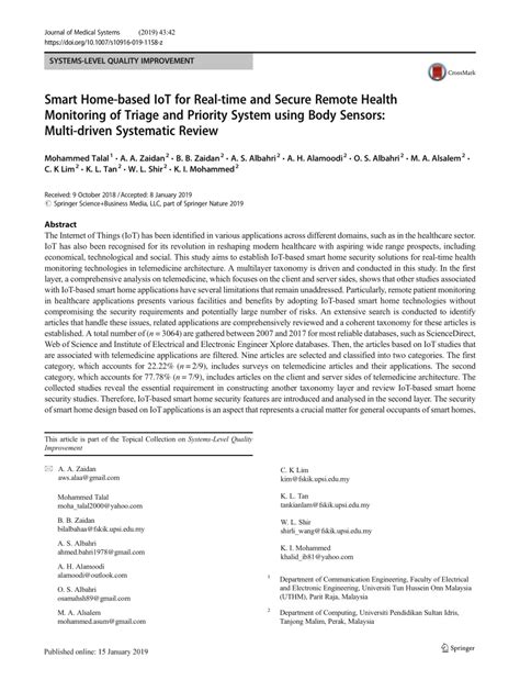 Pdf Smart Home Based Iot For Real Time And Secure Remote Health Monitoring Of Triage And