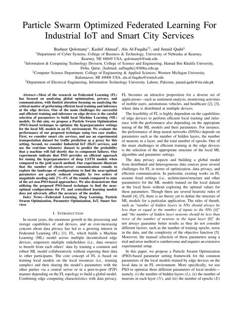 Pdf Particle Swarm Optimized Federated Learning For Industrial Iot And Smart City Services