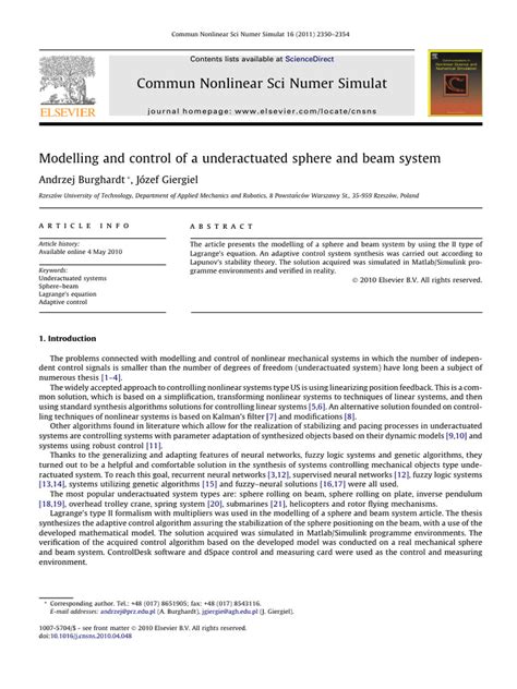Modelling And Control Of A Underactuated Sphere And Beam System Pdf Nonlinear System