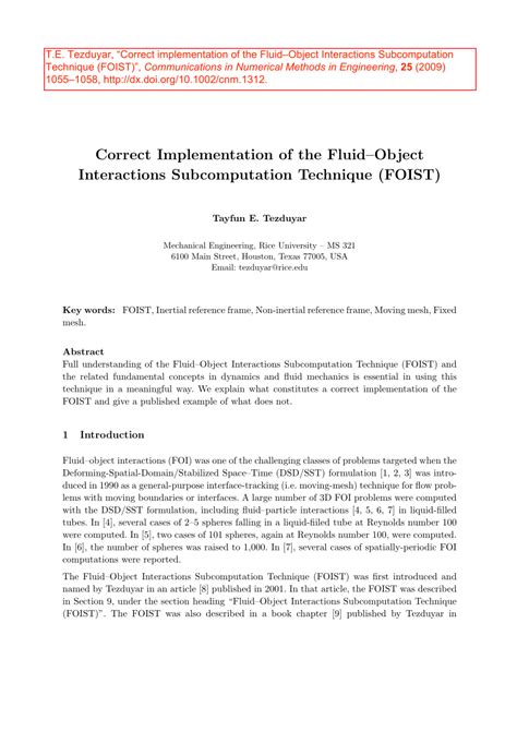 Pdf Correct Implementation Of The Fluidobject Interactions Subcomputation Technique Foist