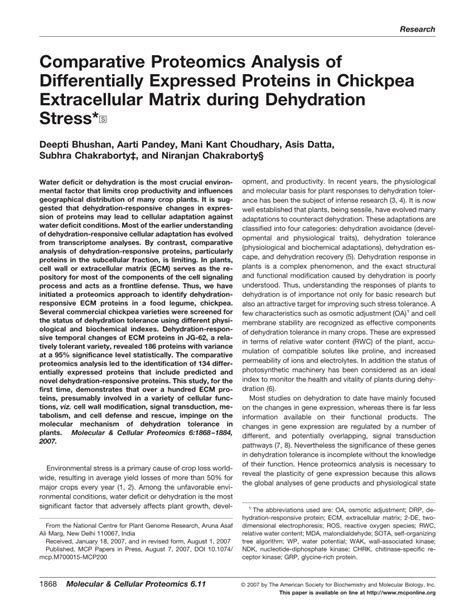 Pdf Comparative Proteomics Analysis Of Differentially Expressed Proteins In Chickpea