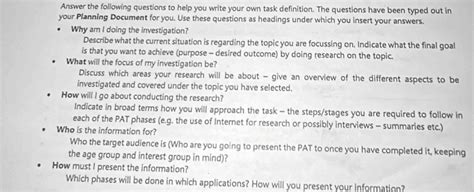 Solved Answer The Following Questions To Help You Write Your Own Task Definition The Questions