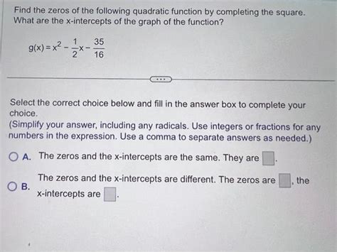 solved find the zeros of the following quadratic function by