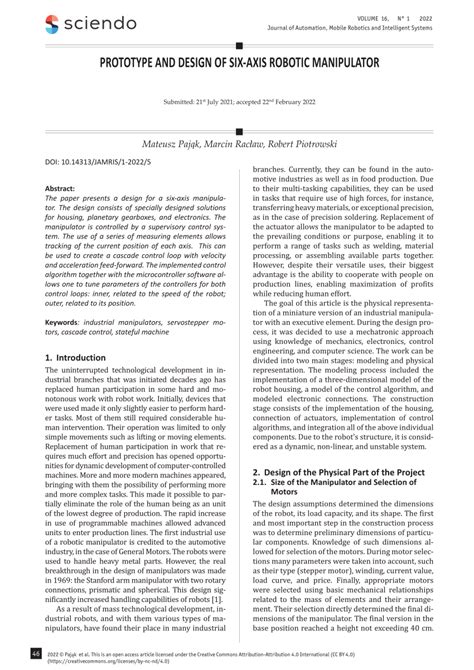 Pdf Prototype And Design Of Six Axis Robotic Manipulator