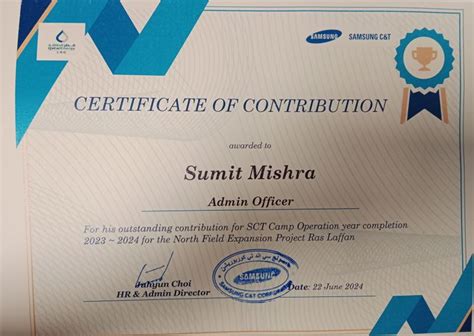 Sumit Mishra He His On Linkedin Award Appreciation Graditude Qatarenergy Samsung