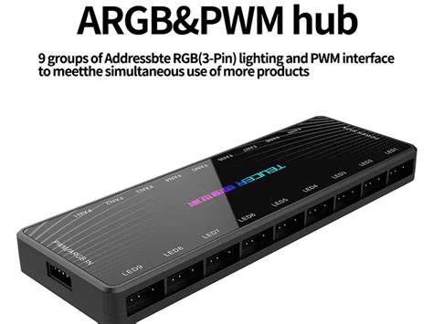 9 Port PWM ARGB Fan Hub 4 Pin PWM 3 Pin Addressable ARGB Adapter Jawa