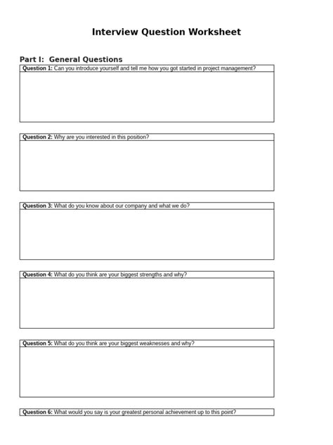 Interview Question Worksheet Pdf