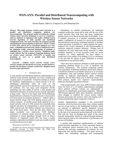 Pdf Wsn Ann Parallel And Distributed Neurocomputing With Wireless Sensor Networks