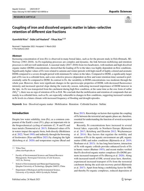 Pdf Coupling Of Iron And Dissolved Organic Matter In Lakesselective Retention Of Different