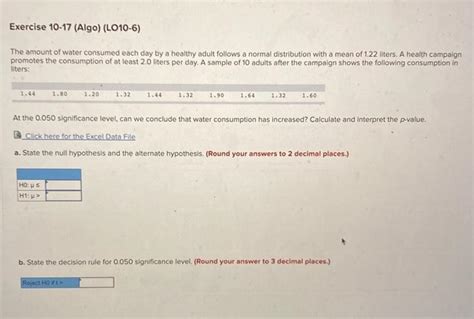 Solved Exercise 10 17 Algo LO10 6 The Amount Of Water Chegg Com