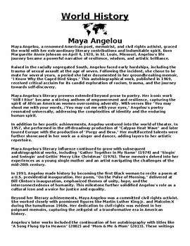 Maya Angelou Assignment WORD By Academic Links TPT