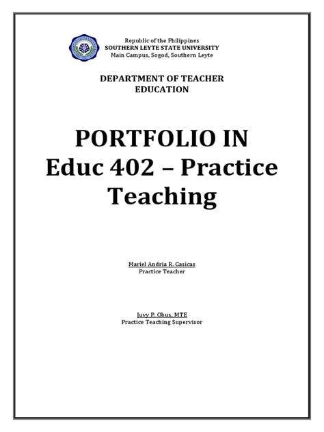 Portfolio Cover Page Pdf Lesson Plan Teachers