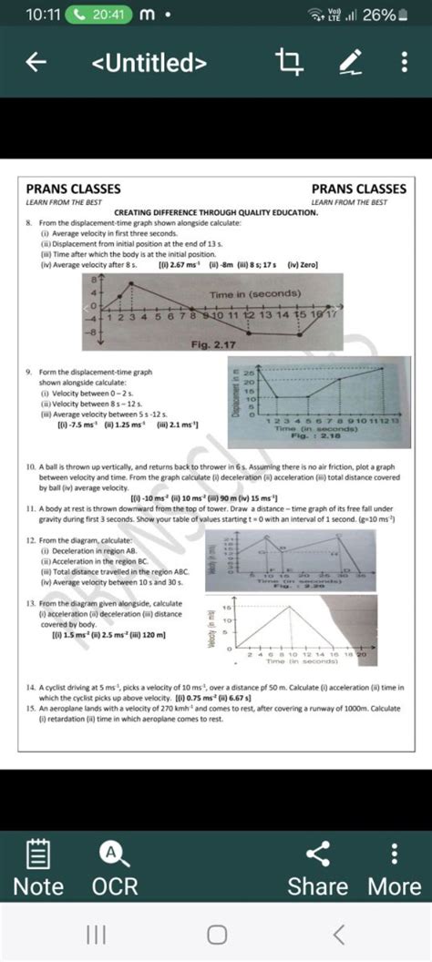 From The Displacement Time Graph Shown Alongside Calculate I Average