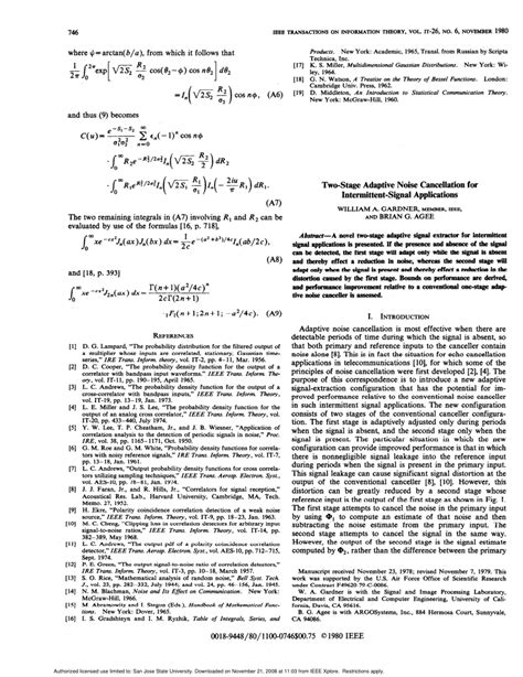 Pdf Two Stage Adaptive Noise Cancellation For Intermittent Signal Applications