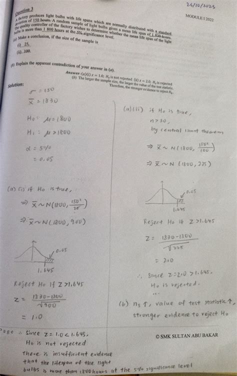 hypothesis testing with known variance