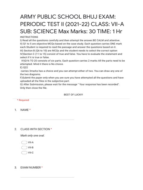 Army Public School Bhuj Exam Periodic Test Ii 2021 22 Class Vii A