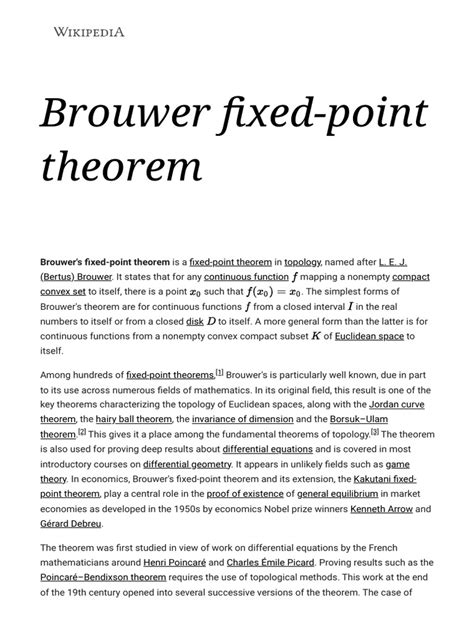 Brouwer Fixed Point Theorem Wikipedia Pdf Compact Space Topology