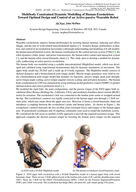 Pdf Multibody Constrained Dynamic Modelling Of Human Exoskeleton Toward Optimal Design And