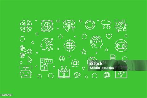 Machine Learning Outline Horizontal Banner Vector Ml Concept Illustration Stock Illustration