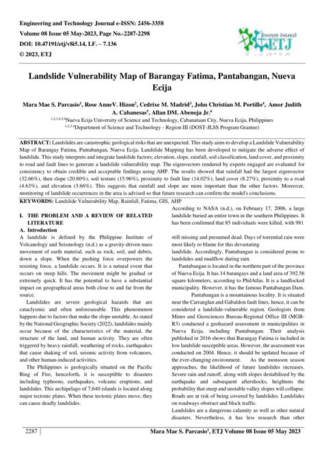 Pdf Landslide Vulnerability Map Of Barangay Fatima Pantabangan