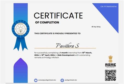 S Pavithra On Linkedin Prodigyinfotechinternshipcertification