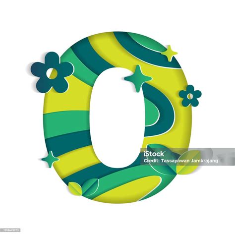 0 숫자 숫자 문자 환경 환경 일 잎 글꼴 편지 만화 스타일 추상 종이 반짝임 빛나는 녹색 산 지리 윤곽선 3d 종이 레이어 컷 아웃 카드 벡터 일러스트 레이 션 페이퍼