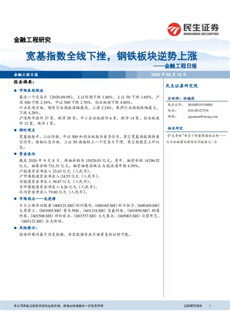 金融工程日报：宽基指数全线下挫，钢铁板块逆势上涨
