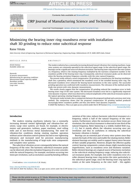 Pdf Minimizing The Bearing Inner Ring Roundness Error With Installation Shaft 3d Grinding To