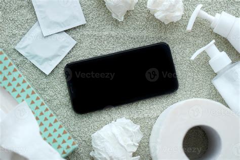 Mockup For Adult Content Website Or App On Smartphone Display With Porn Watching Attributes