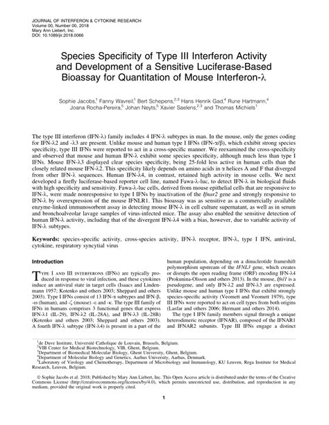 Pdf Species Specificity Of Type Iii Interferon Activity And Development Of A Sensitive