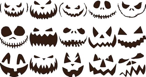 Premium Vector Scary Halloween Pumpkin Faces Icons Set On White Background 15 In 1 Vector
