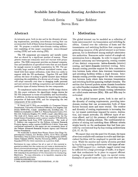 Pdf Scalable Inter Domain Routing Architecture