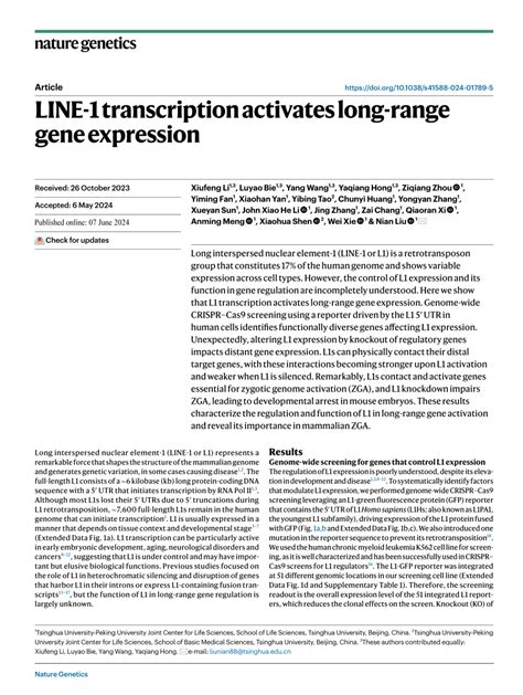 Pdf Line 1 Transcription Activates Long Range Gene Expression