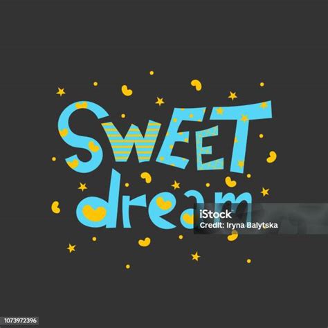 귀여운 아름 다운 푸른 손 검은 배경에 글자 만화 그려 달콤한 꿈 마음 포인트 성조기와 다채로운 편지 동기 부여 아기 그래픽 벡터 일러스트 레이 션 0명에 대한 스톡 벡터