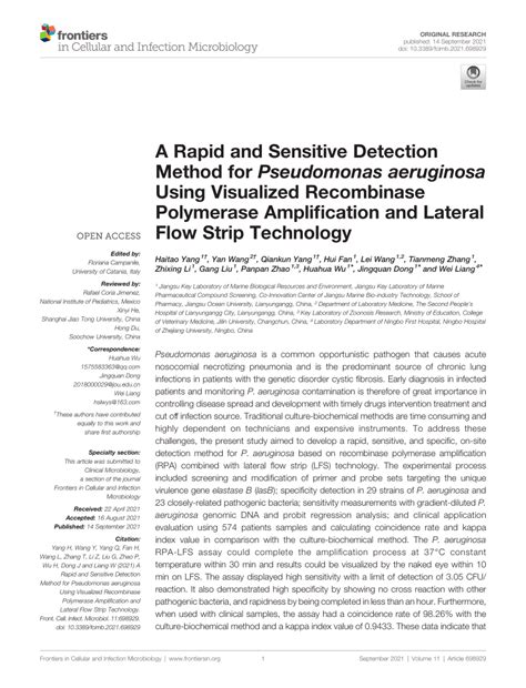 Pdf A Rapid And Sensitive Detection Method For Pseudomonas Aeruginosa Using Visualized