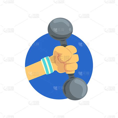 手握哑铃，运动，健身房或健身符号卡通矢量插图