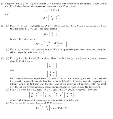 Solved 1 Suppose That A∈m2 C Is A Unitary 2×2 Matrix With