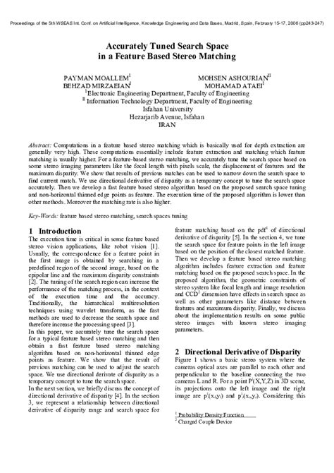 Pdf Accurately Tuned Search Space In A Feature Based Stereo Matching