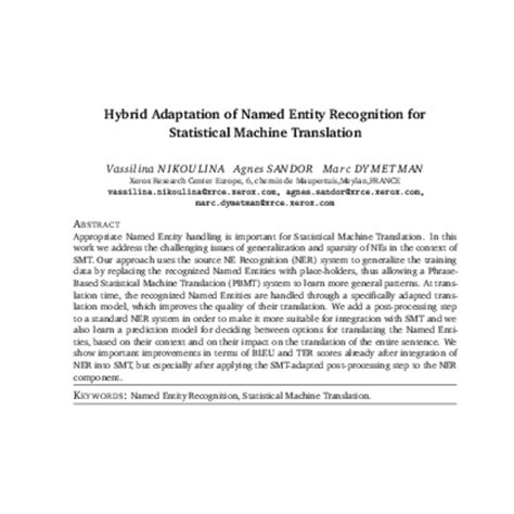 Hybrid Adaptation Of Named Entity Recognition For Statistical Machine