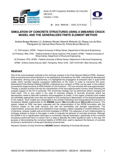 Pdf Simulation Of Concrete Structures Using A Smeared Crack Model And The Generalized Finite