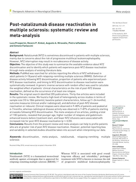 Pdf Post Natalizumab Disease Reactivation In Multiple Sclerosis Systematic Review And Meta