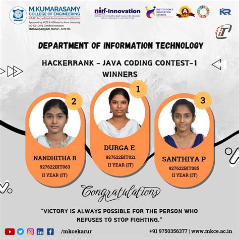 Mkce Karur On Linkedin Winners Hackerrank Javacoding Contest Informationtechnology Mkce