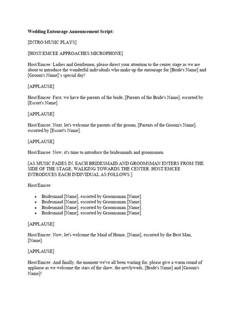 Wedding Entourage Announcement Script Pdf