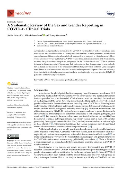PDF A Systematic Review Of The Sex And Gender Reporting In COVID Clinical Trials