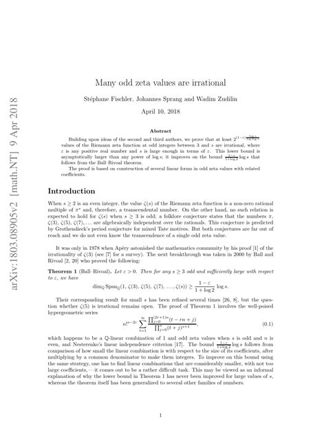 Pdf Many Odd Zeta Values Are Irrational