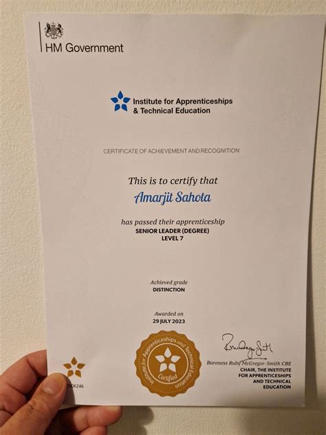 Its Official Ive Achieved A Distinction For My Senior Leader Level 7 Apprenticeship 😁