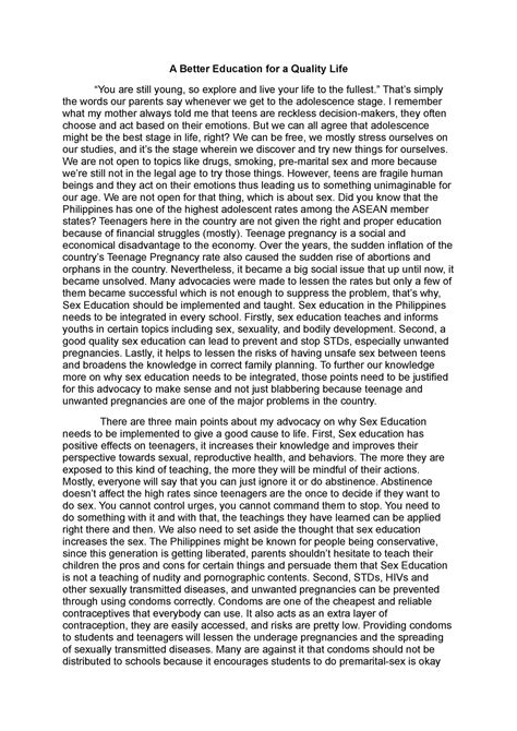 Taña Final Task C This Essay Gives You A Idea Why Sex Education Should Be Implemented Here In
