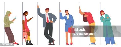 다양한 그룹 의 남자와 여자 기대는 벽에 각각 발산하는 A 뚜렷한 태도 만화 사람들 벡터 일러스트 가방에 대한 스톡 벡터 아트 및 기타 이미지 Istock