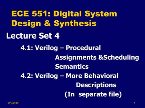 Ppt Ece 551 Digital System Design And Synthesis Powerpoint