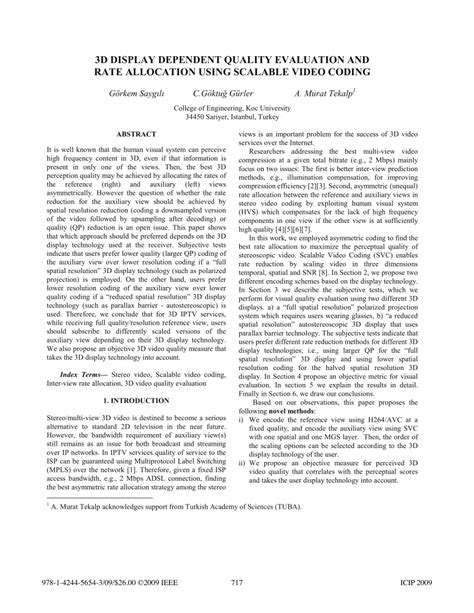 Pdf 3d Display Dependent Quality Evaluation And Rate Allocation Using Scalable Video Coding
